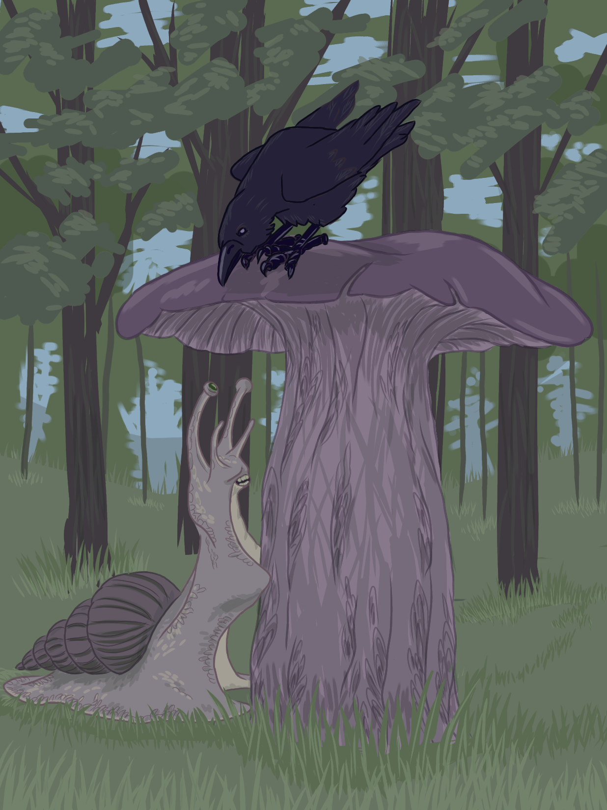 Гриб улитка ворон Mushroom, snail, raven - ibisPaint
