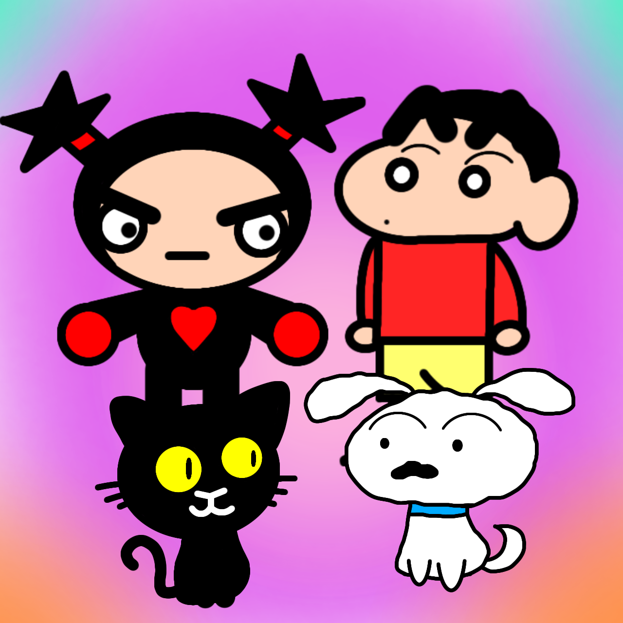 Shin-chan y Garu, Mio y Nevado. - ibisPaint