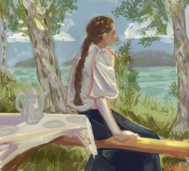 young girl, under the birch trees - ibisPaint