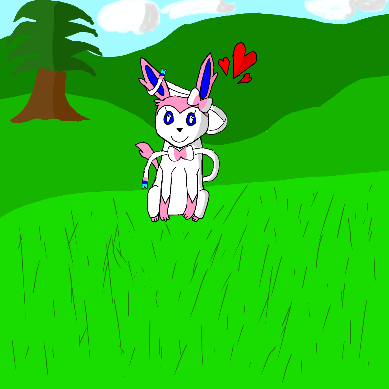 Sylveon sitting on the grass - ibisPaint