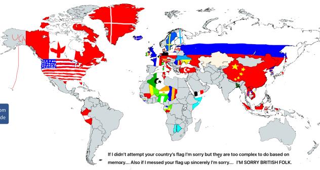 The flags I think I know on a world map. - ibisPaint
