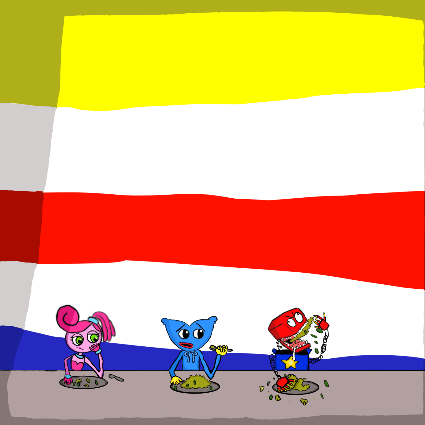 Huggy, mommy, and boxy boos lunch time - ibisPaint