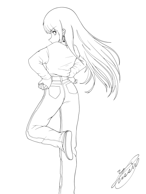 Jeans Girl（線画） - ibisPaint