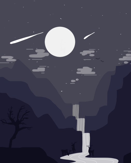 waterfall moonlight - ibisPaint