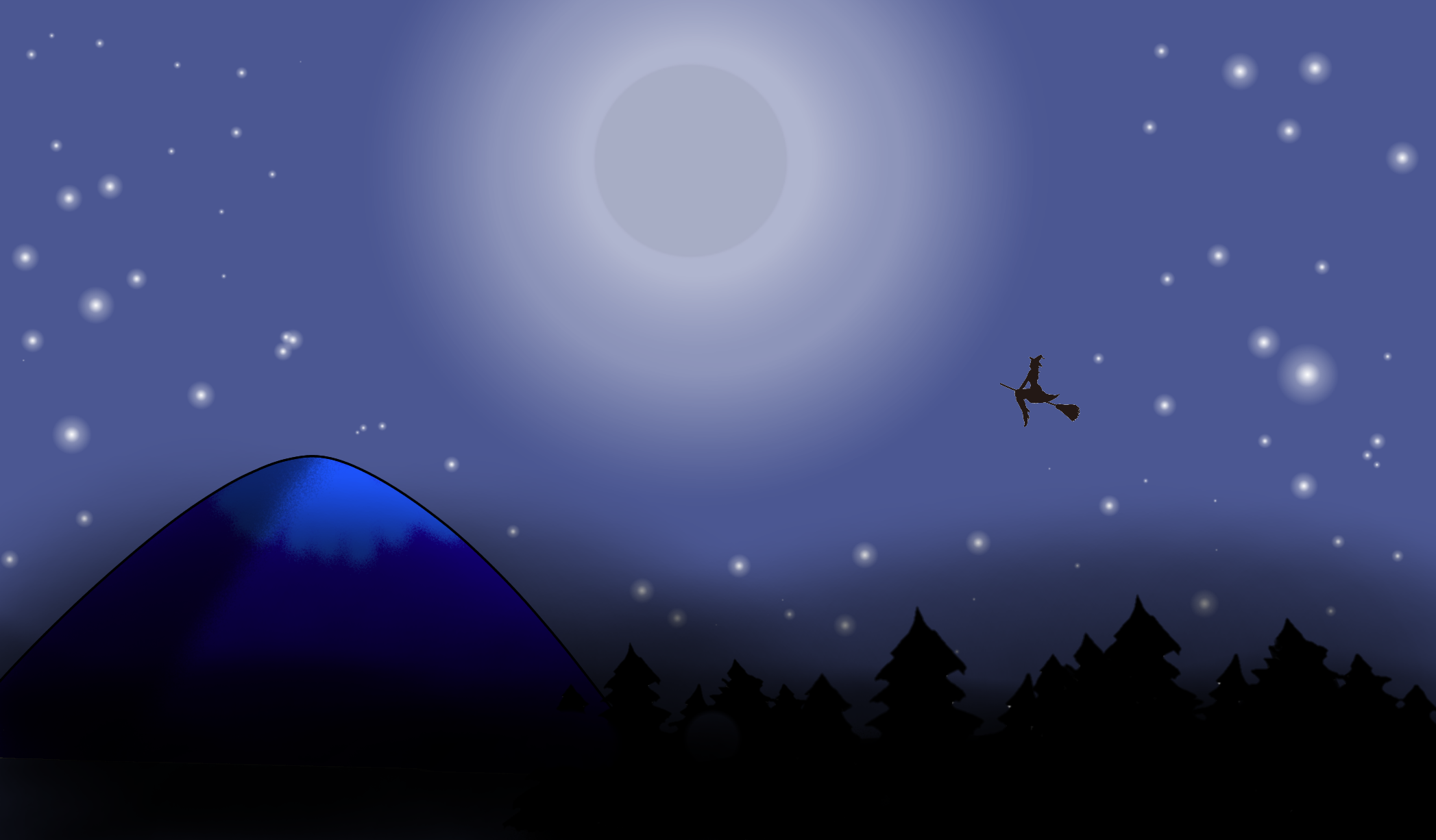 Dark Forest Night Moon - ibisPaint
