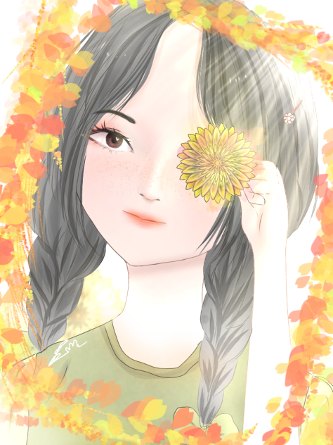 girl and yellow flowers - ibisPaint