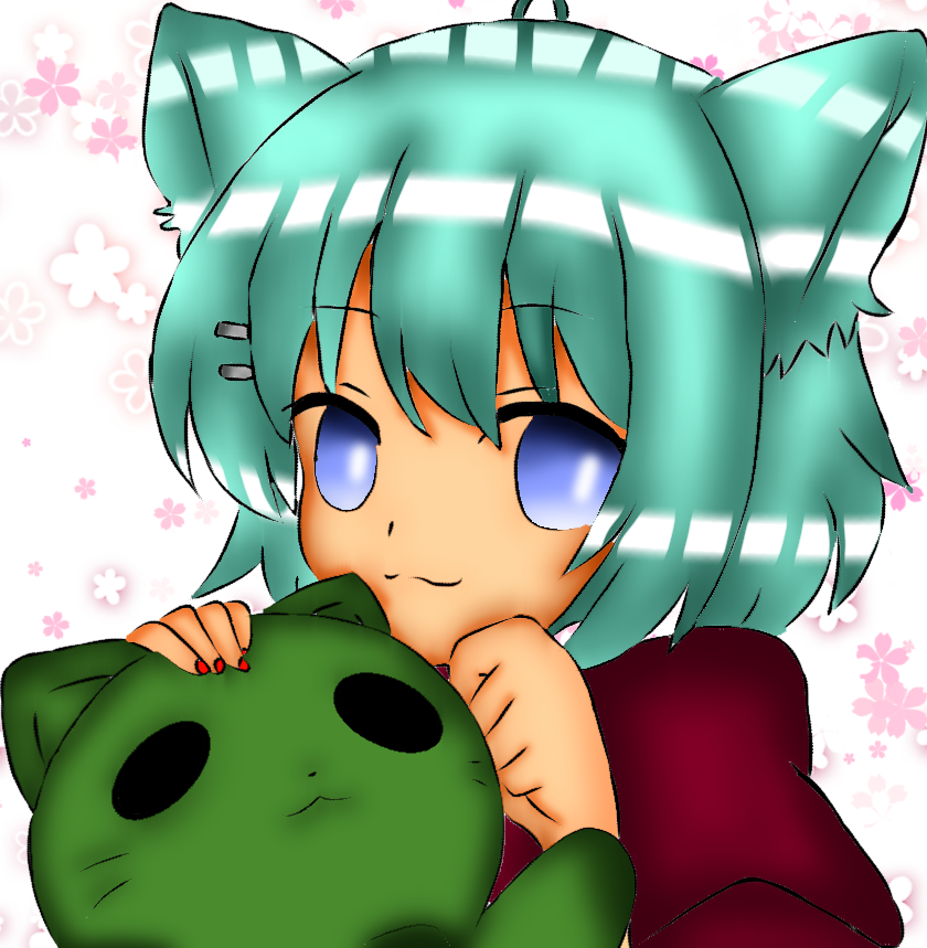 Colored cat girl holding a frog. - ibisPaint