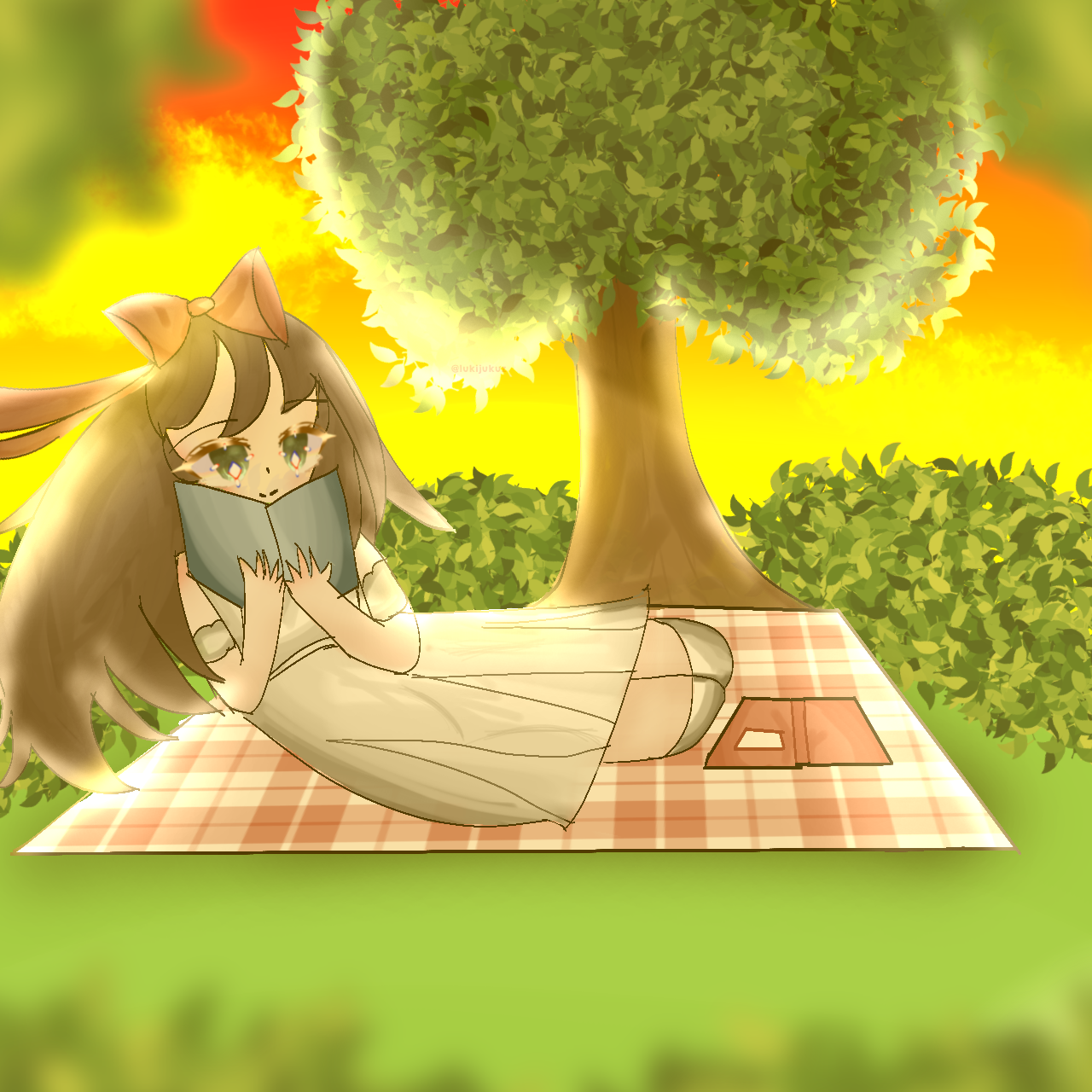 reading a book at the middle of nowhere - ibisPaint