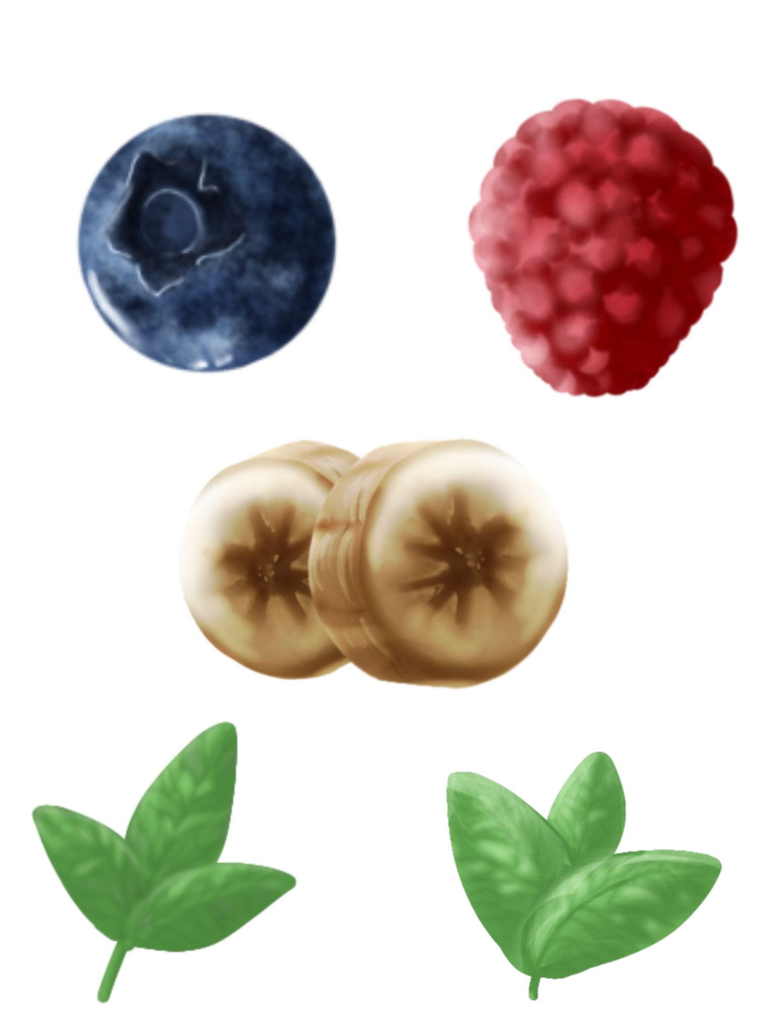 blueberry, raspberries, bananas, mint. - ibisPaint