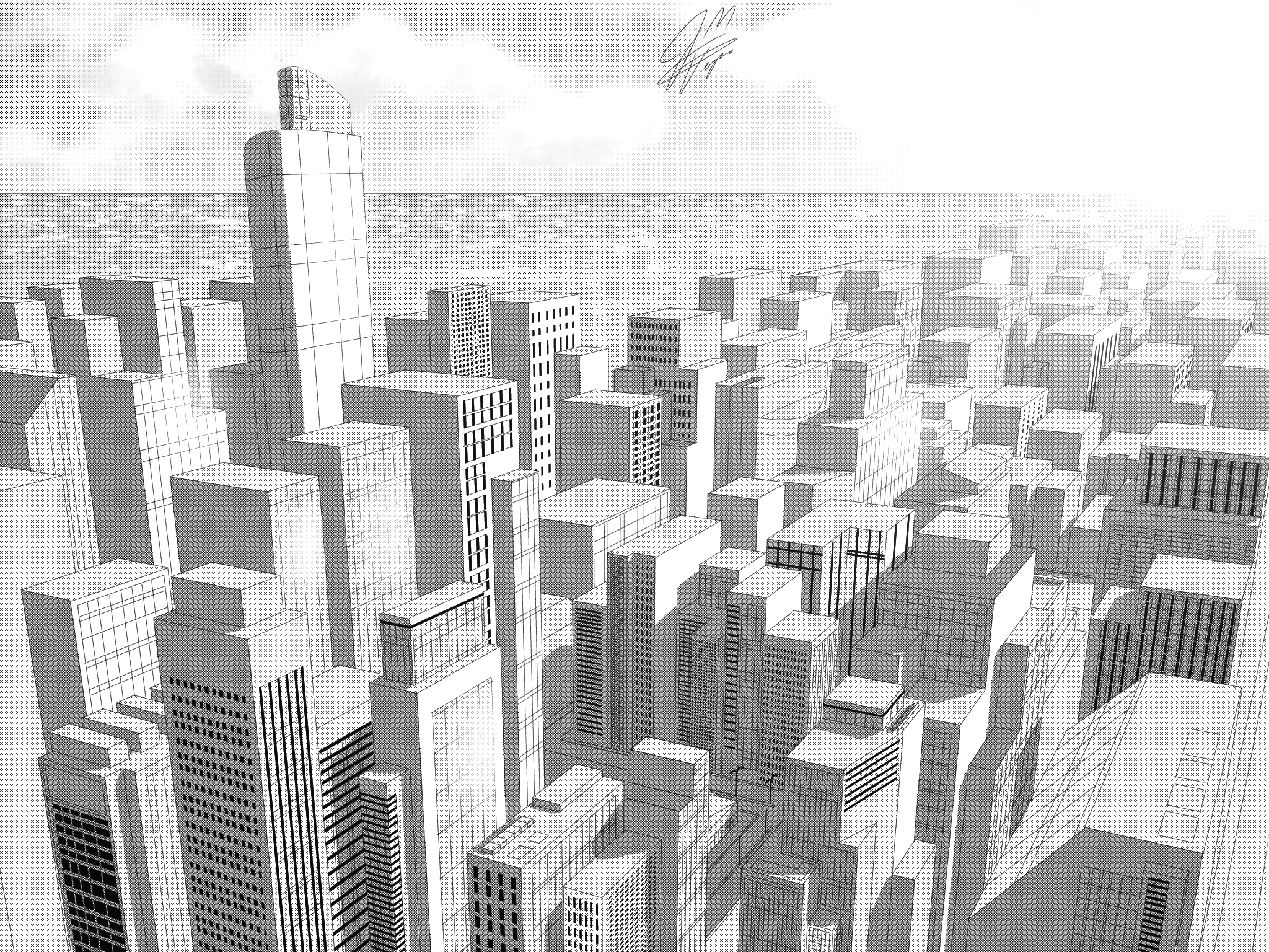 cityscape manga drawing - ibisPaint