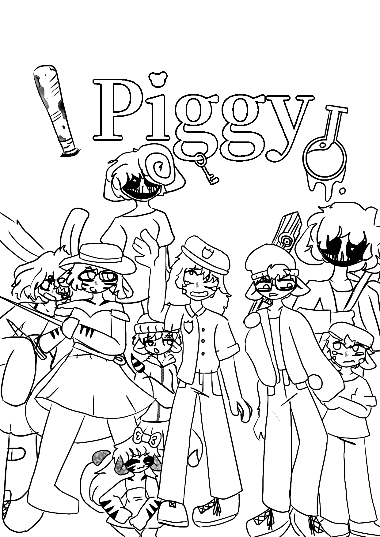 piggy cover page line art - ibisPaint