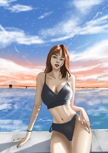 girl with sea - ibisPaint