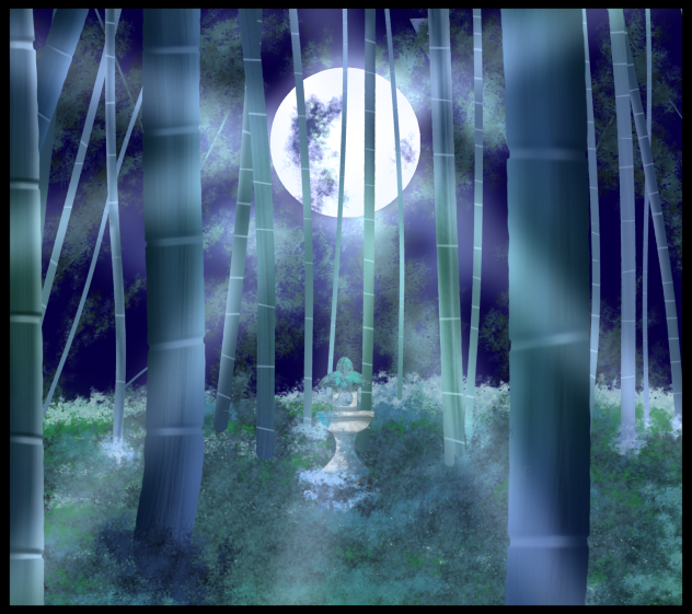 Moonlit Bamboo Painting Kyoto - ibisPaint