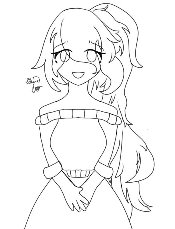 A Girl with a Long Ponytail Lineart - ibisPaint