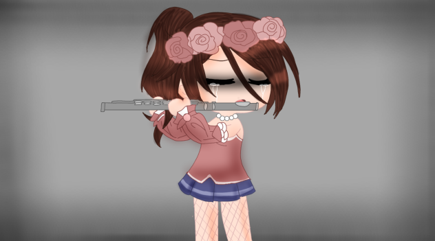 Girl playing flute while crying - ibisPaint
