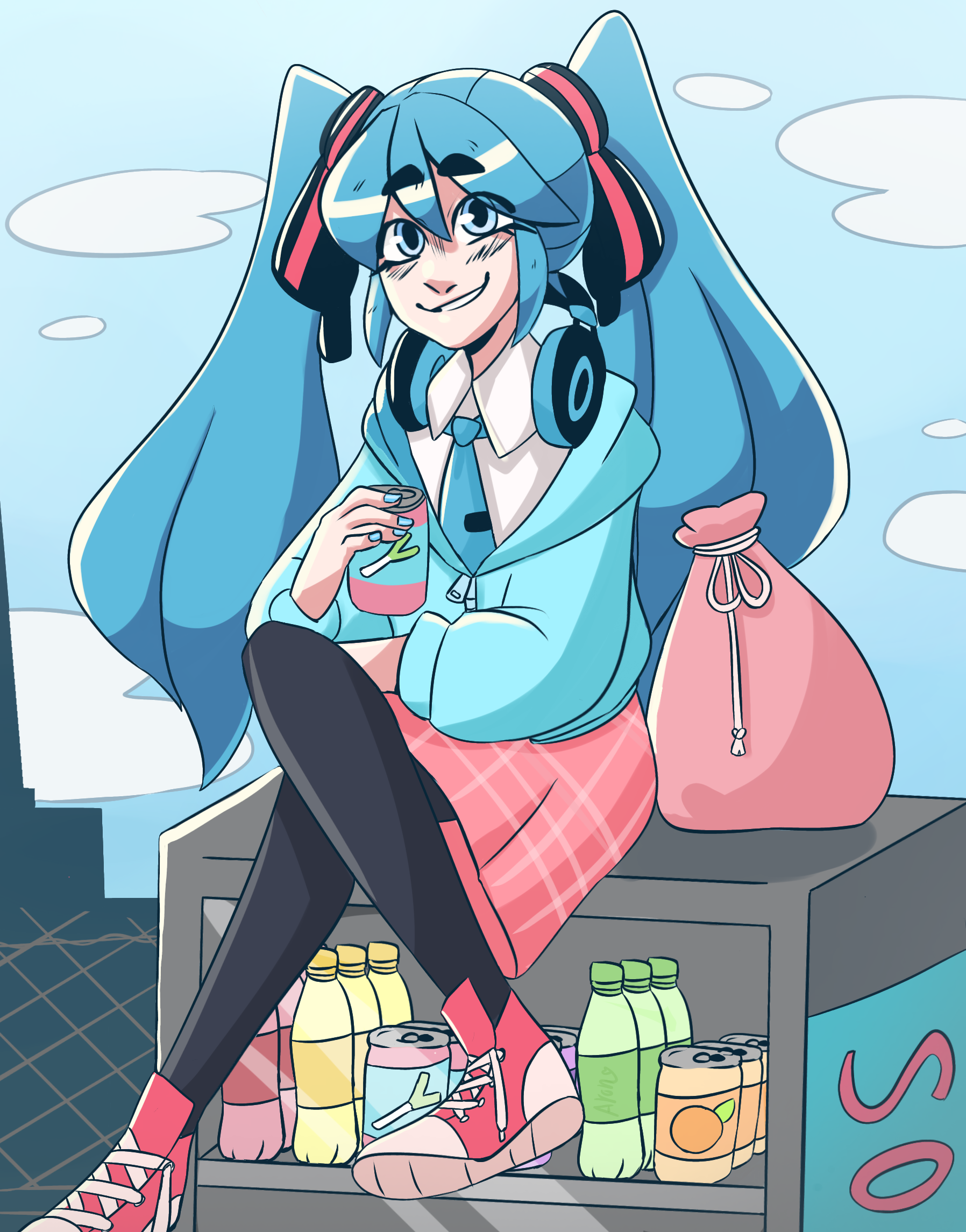 On the roof with Miku (redraw kinda) - ibisPaint