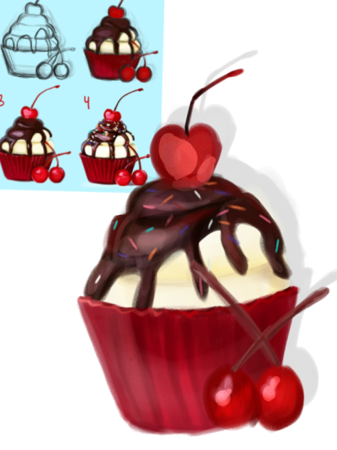 tentativa de desenhar cupcake realista - ibisPaint