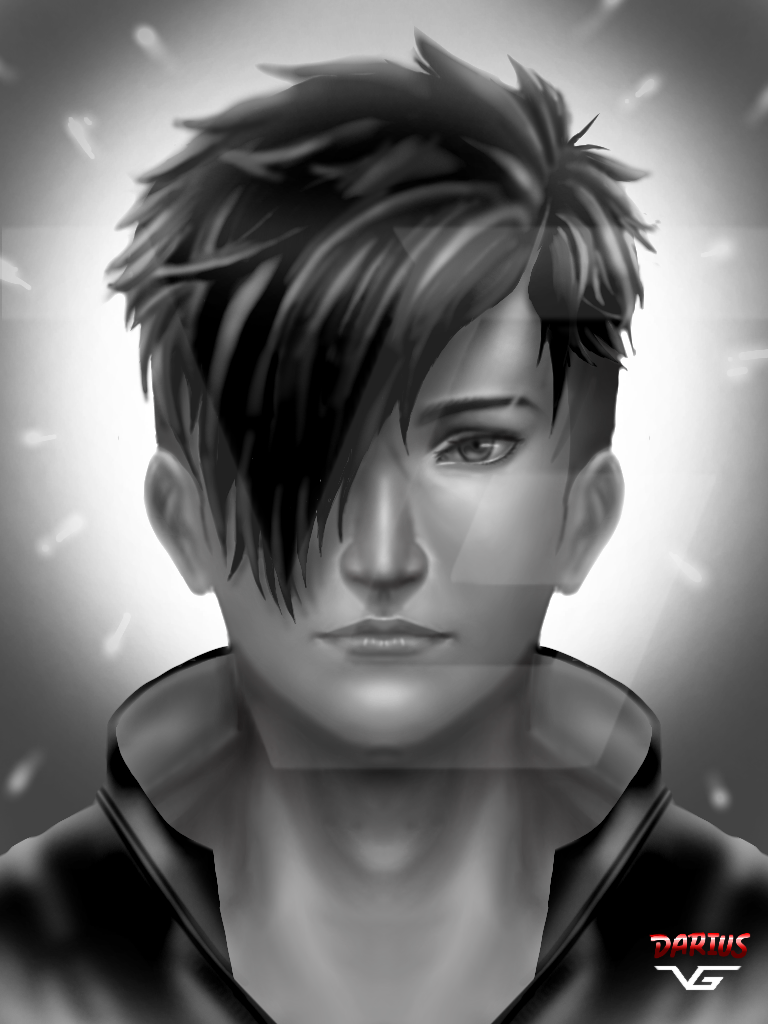 Darius (OC) Realistic anime B&W - ibisPaint