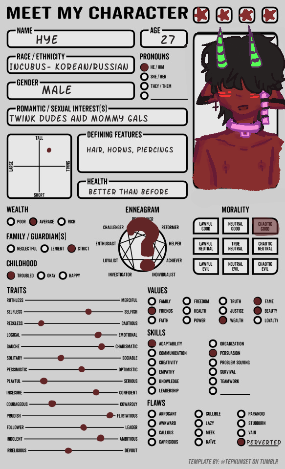 Hye personality sheet 🥩🌿🐾 - ibisPaint