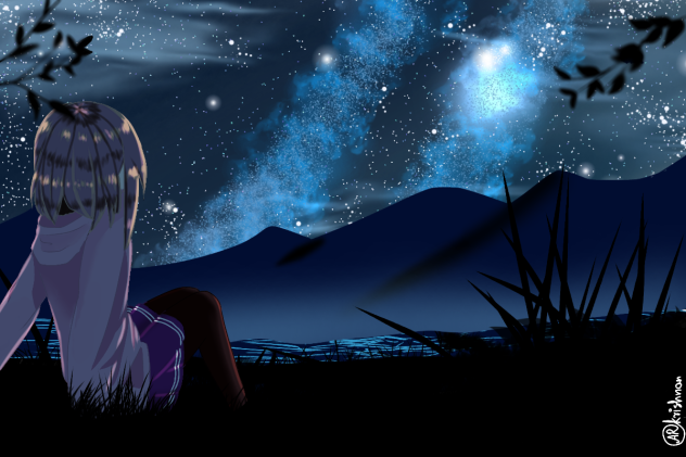 Lonely girl under starry sky - ibisPaint