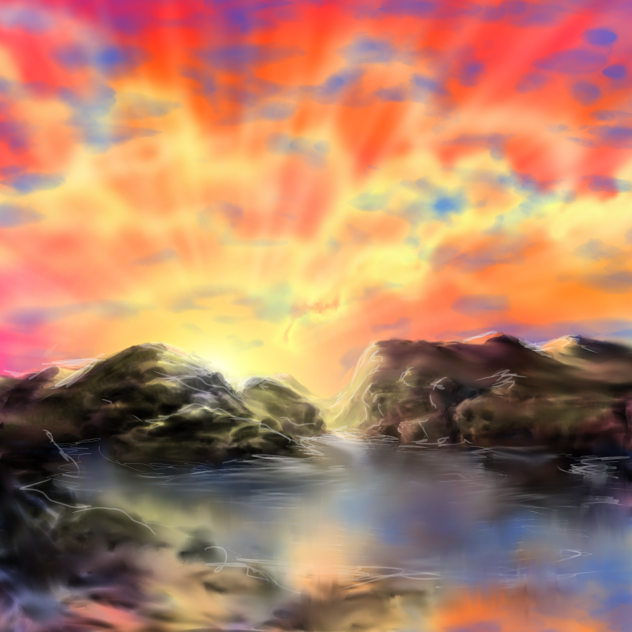 lake landscape sunrise - ibisPaint
