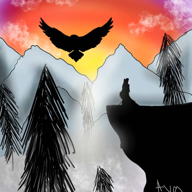 wolf howl sunset, with eagle - ibisPaint