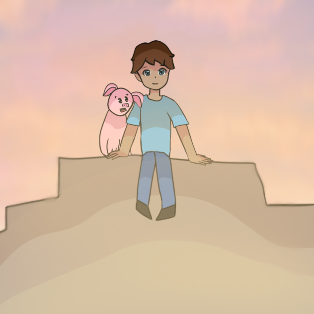Minecraft Steve and a pig - ibisPaint