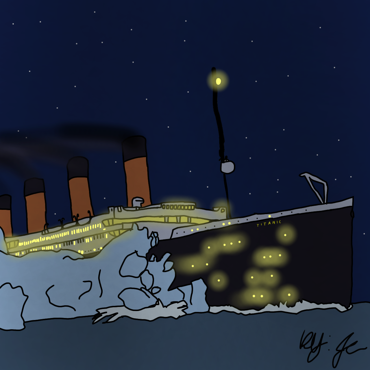 rms titanic hitting iceberg - ibisPaint