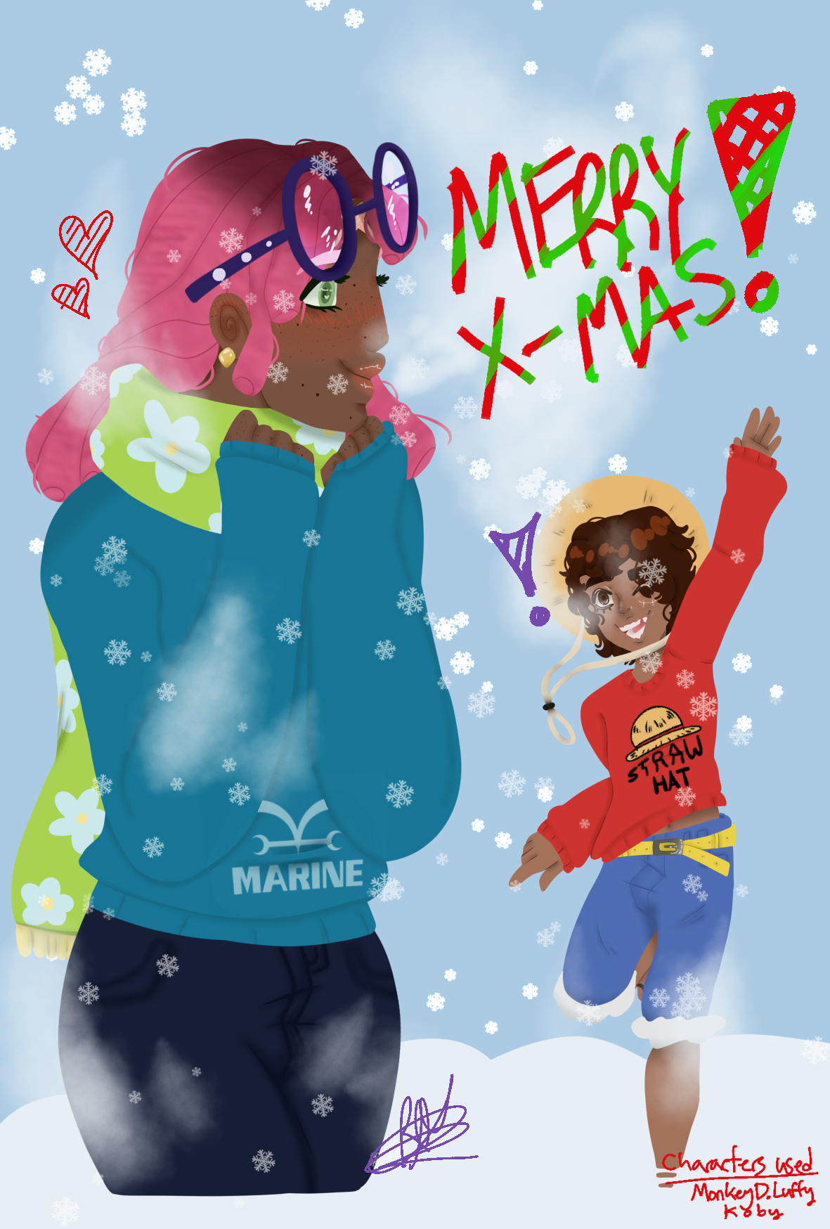 Christmas + Luffy and Koby - ibisPaint