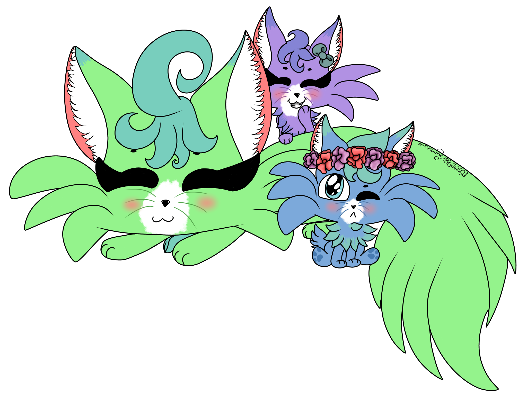 Colorful Mother Cat And Playful Kittens - ibisPaint