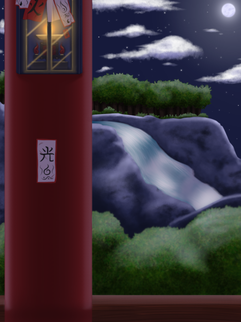 Temple waterfall background - ibisPaint