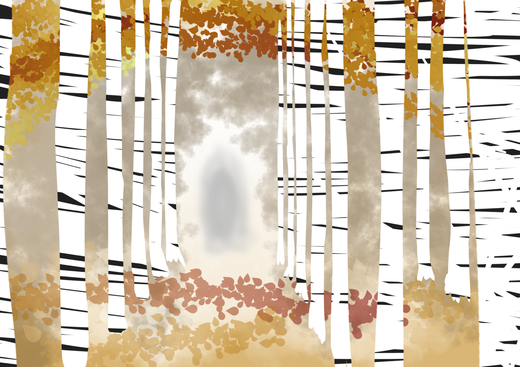 a path in a birch forest - darker tone - ibisPaint