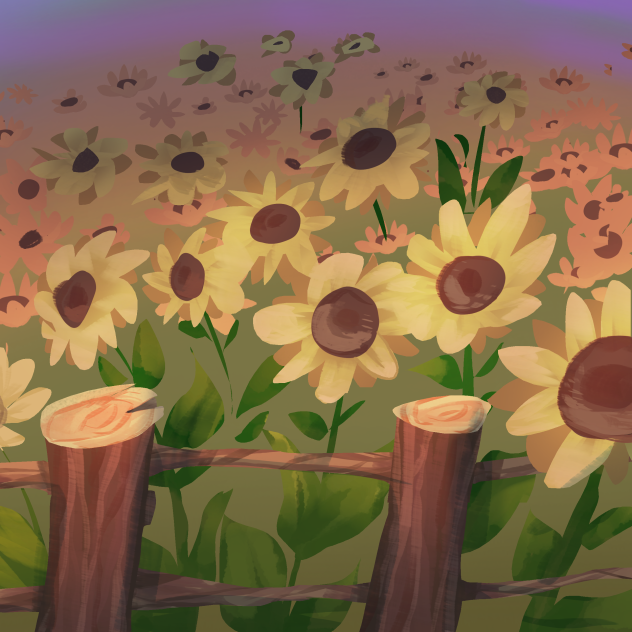 sunset sunflower field - ibisPaint