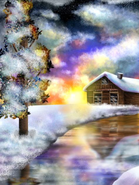 Sunset winter scenery - ibisPaint
