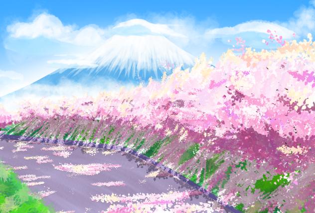 Sakura Trees and Mount Fuji - ibisPaint