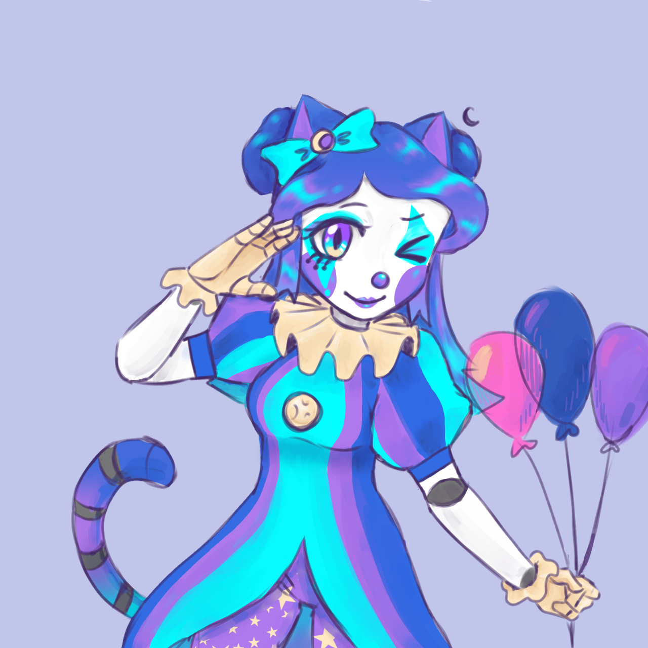 Mooni juggling and Moon with balloons - ibisPaint