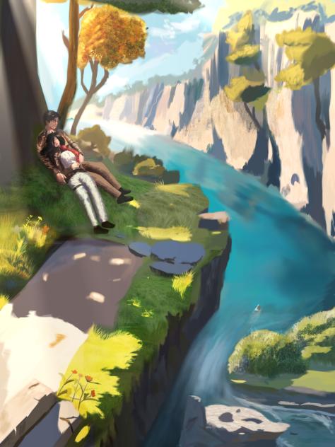 mikasa and eren under a tree - ibisPaint