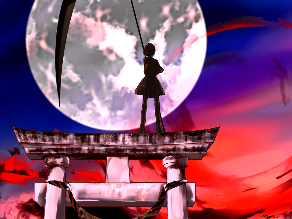月夜と鳥居 Moonlit night and torii - ibisPaint