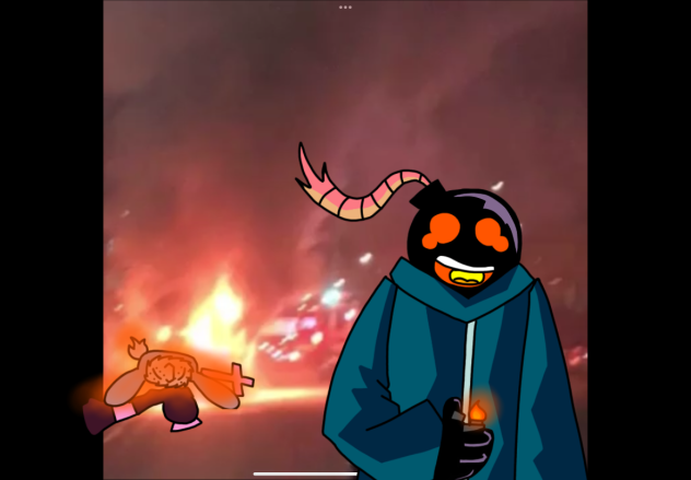 Whitty burning sarv and ruvs clothes - ibisPaint