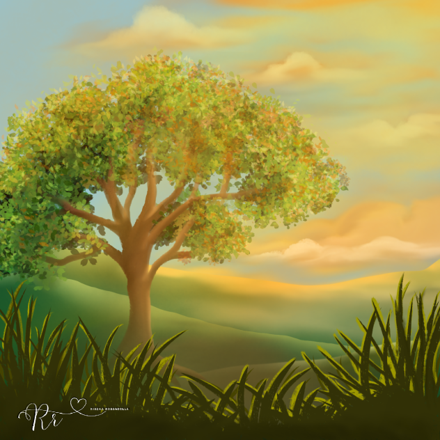 senja dengan pohon2 - ibisPaint