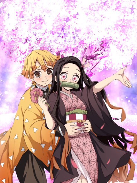 Zenitsu and Nezuko Pink tree - ibisPaint