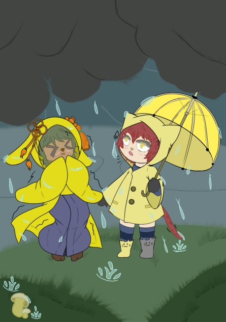 two friend in a rain - ibisPaint