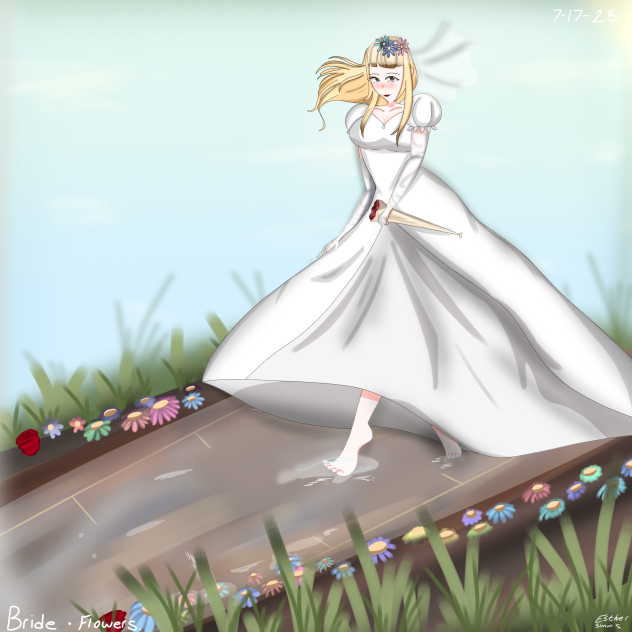 Bride walks among the flowers - ibisPaint