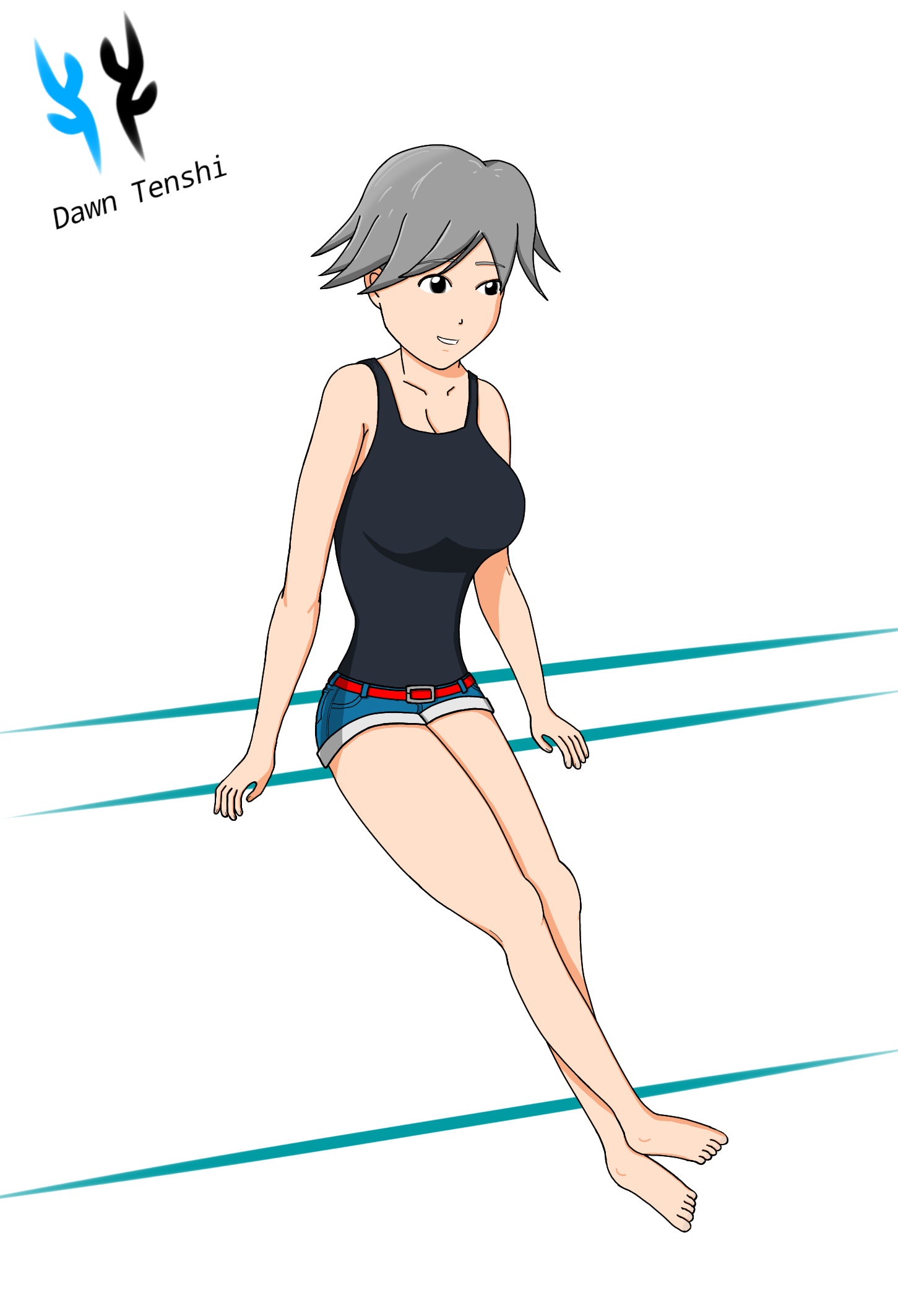 Tasha sentada en barda. - ibisPaint