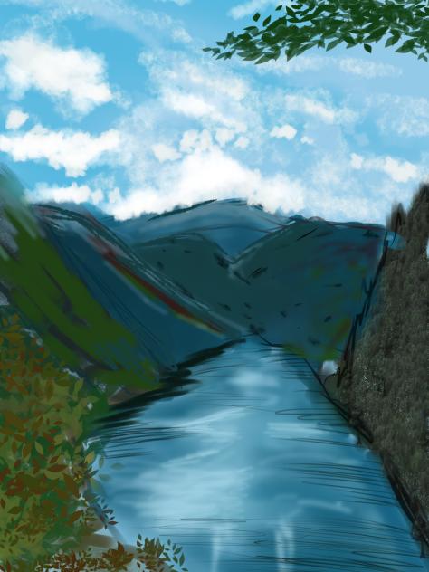 mountain river view - ibisPaint