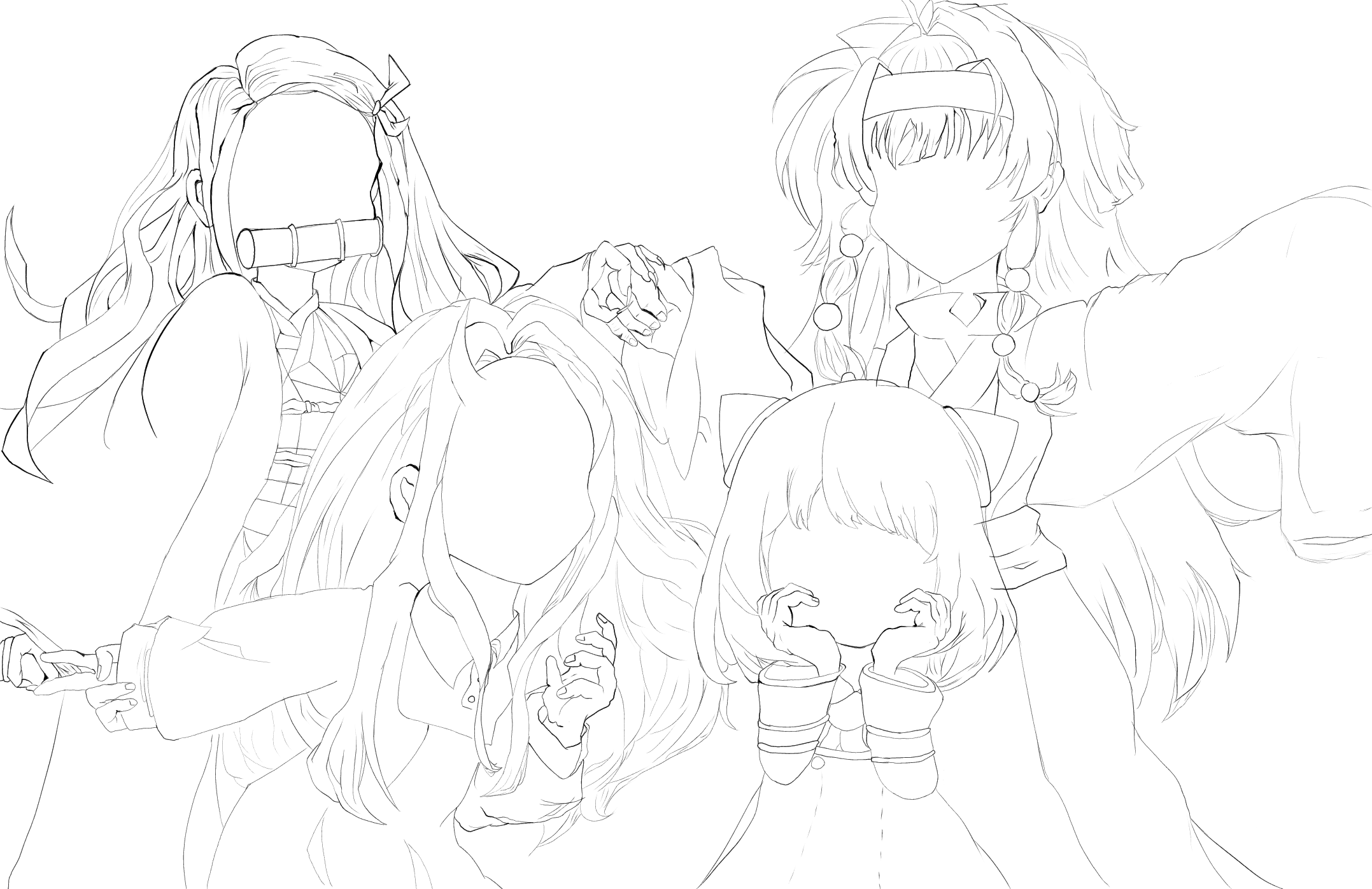 Nezuko, Eri, Anya, Alluka line art - ibisPaint