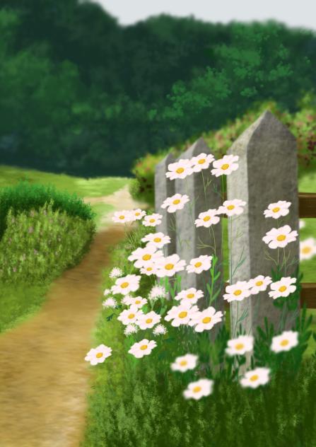 white flowers landscape scenery - ibisPaint