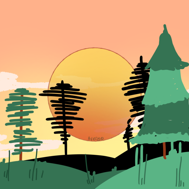 A pine forest at sunset - ibisPaint