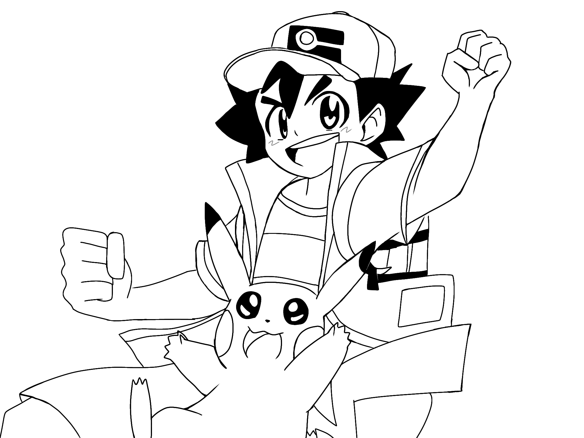Ash and Pikachu (coloring page) - ibisPaint