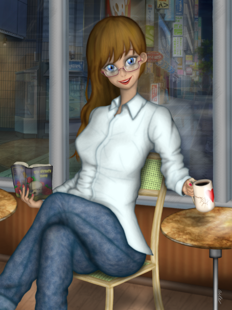 Girl in a Cafe「一応線画19」 - ibisPaint